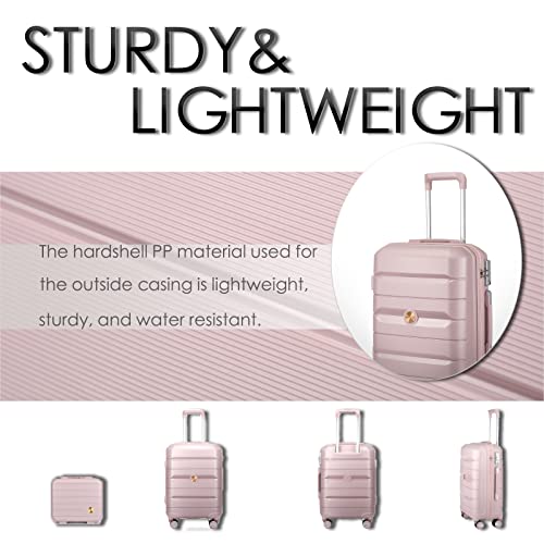 Somago 2 Piece Luggage Set Carry On Suitcase 20 INCH Lightweight Hard Shell PP Suitcase with TSA Lock Spinner Wheel 22x14x9 Airline Approved (Rose Pink)