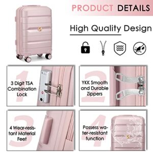 Somago 2 Piece Luggage Set Carry On Suitcase 20 INCH Lightweight Hard Shell PP Suitcase with TSA Lock Spinner Wheel 22x14x9 Airline Approved (Rose Pink)