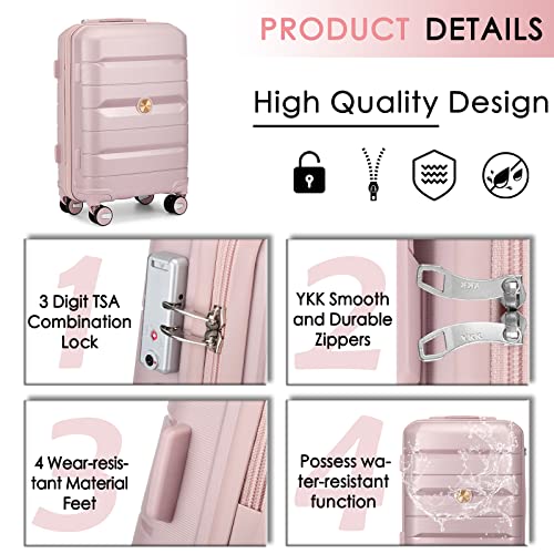 Somago 2 Piece Luggage Set Carry On Suitcase 20 INCH Lightweight Hard Shell PP Suitcase with TSA Lock Spinner Wheel 22x14x9 Airline Approved (Rose Pink)