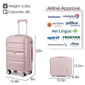 Somago 2 Piece Luggage Set Carry On Suitcase 20 INCH Lightweight Hard Shell PP Suitcase with TSA Lock Spinner Wheel 22x14x9 Airline Approved (Rose Pink)