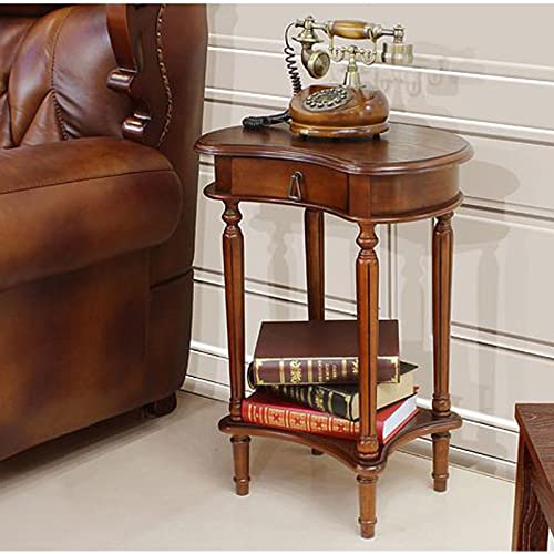 End Tables Solid Wood Side Table, 2-Tier End Table with Storage Shelf and Drawer, Narrow Nightstand Bedside Table for Small Spaces, Bedroom, Living Room, Entryway, Farmhouse Side Tables Bedroom