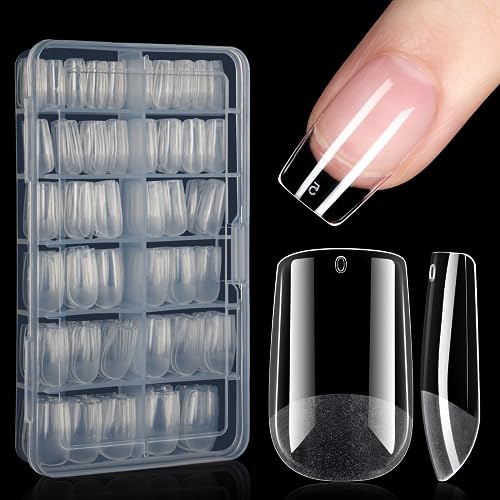 AILLSA Short Square Nail Tips Soft Gel Full Cover Clear Gelly Nail Tips Half Matte Acrylic Nail Tips Pre-Filed Fake Press on Nail Tips for Extension Nails Home DIY Salon Manicure Ideal Gifts 216PCS 12 Sizes