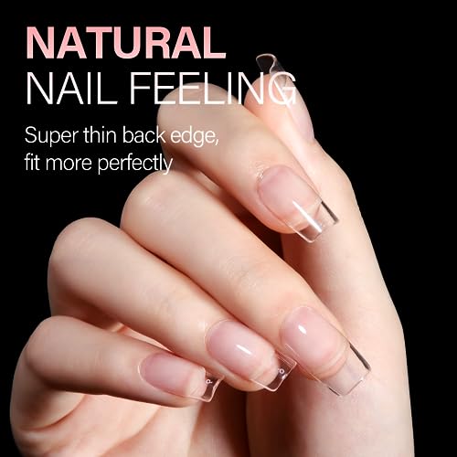 AILLSA Short Square Nail Tips Soft Gel Full Cover Clear Gelly Nail Tips Half Matte Acrylic Nail Tips Pre-Filed Fake Press on Nail Tips for Extension Nails Home DIY Salon Manicure Ideal Gifts 216PCS 12 Sizes