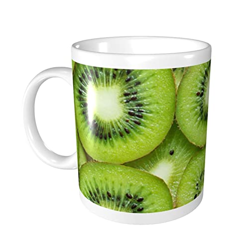 BAFAFA Slices of Fresh Ripe Green Kiwi Printed Coffee Mugs Porcelain Coffee Cups With Handle Insulated Coffee Glass Ceramic Mugs for Tea Latte Cappuccino Cocoa