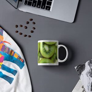 BAFAFA Slices of Fresh Ripe Green Kiwi Printed Coffee Mugs Porcelain Coffee Cups With Handle Insulated Coffee Glass Ceramic Mugs for Tea Latte Cappuccino Cocoa