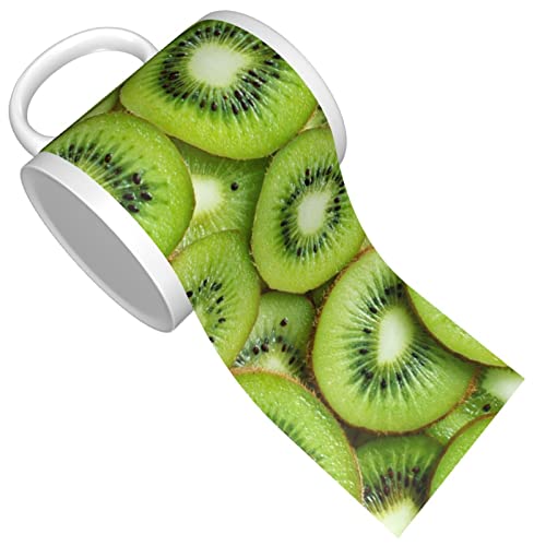 BAFAFA Slices of Fresh Ripe Green Kiwi Printed Coffee Mugs Porcelain Coffee Cups With Handle Insulated Coffee Glass Ceramic Mugs for Tea Latte Cappuccino Cocoa