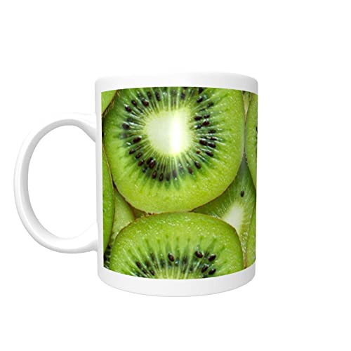 BAFAFA Slices of Fresh Ripe Green Kiwi Printed Coffee Mugs Porcelain Coffee Cups With Handle Insulated Coffee Glass Ceramic Mugs for Tea Latte Cappuccino Cocoa