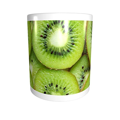 BAFAFA Slices of Fresh Ripe Green Kiwi Printed Coffee Mugs Porcelain Coffee Cups With Handle Insulated Coffee Glass Ceramic Mugs for Tea Latte Cappuccino Cocoa