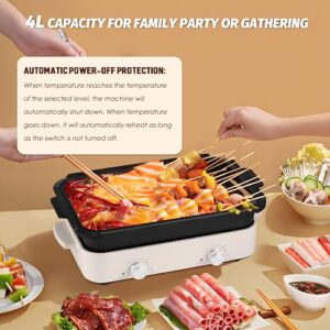 Moongiantgo Electric Indoor Hot Pot Grill, 5 Removable Plates Dual Temperature Control, Multipurpose Hotpot Pot Electric with Grill, Perfect for Korean BBQ, Takoyaki, Pancakes, Smokeless, 110V