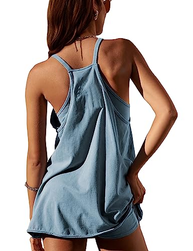 Faleave Women's Summer Sleeveless Mini Dress Athletic Dress Spaghetti Strap Short Tennis Dress with Pockets(Bluegrey-S)