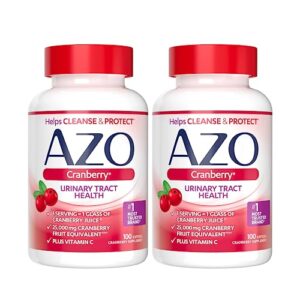 azo cranberry urinary tract health supplement, 1 serving : 1 glass of cranberry juice, sugar free cranberry pills, non-gmo, 3 month supply, 100 softgels (pack of 2)