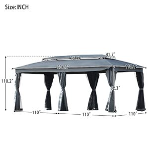 110x220 Gazebo Canopy with Galvanized Steel Double Roof, Aluminum Frame, Permanent Pavilion Outdoor Gazebo with Oxford Cloth and Curtains for Patio, Garden, Backyard, Gray