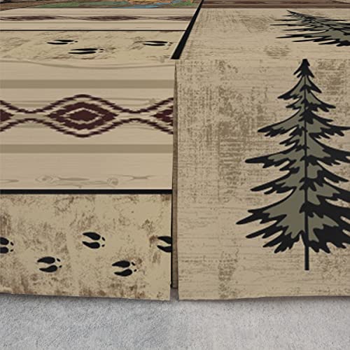 Retro Brown Cabin Bedskirt Full,Patchwork Woodland Bear Deer Bed Skirt for Rustic Lodge,Farmhouse Wooden Wild Animal Bedding Set for Boys Adults Men,Fish Duck Boat Bed Skirts 3 Pcs