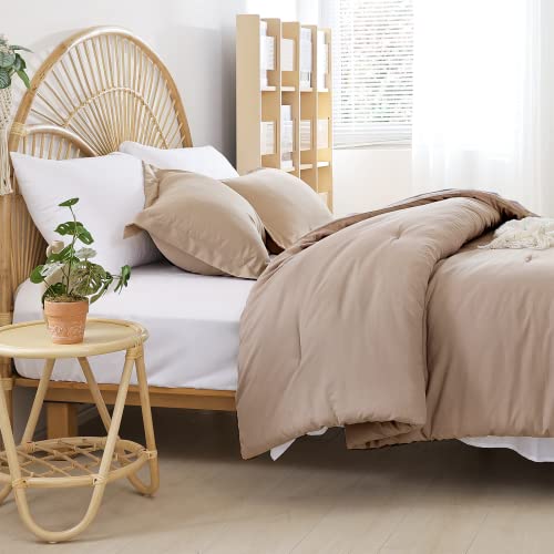 weigelia California King Comforter Set Boho Taupe Cal King Bed Set 7 Pieces Comforter Set with Sheets Solid Lightweight Bed Comforter Microfiber Cal King Bedding Set Soft All Season for Women Men