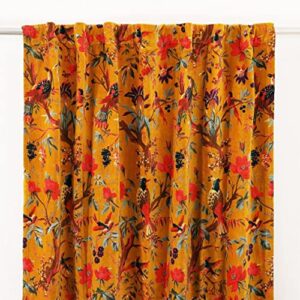 Velvet Curtains, Luxury Drapes for Living & Bedroom Curtains, Many Color Velvet Curtains, Boho Custom Curtains Window Treatments Panels, Floral & Bird (1, Yellow, 47 W X 84 L)