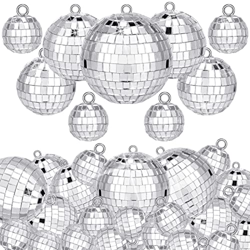 Jspupifip 60 Pcs Mirror Disco Balls Ornaments Bulk Reflective Mini Disco Ball Decorations 70s Disco Themed Party Decor for Graduation Party Tree Ornaments(1.18/2/2.36/3.15 inch)