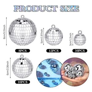 Jspupifip 60 Pcs Mirror Disco Balls Ornaments Bulk Reflective Mini Disco Ball Decorations 70s Disco Themed Party Decor for Graduation Party Tree Ornaments(1.18/2/2.36/3.15 inch)