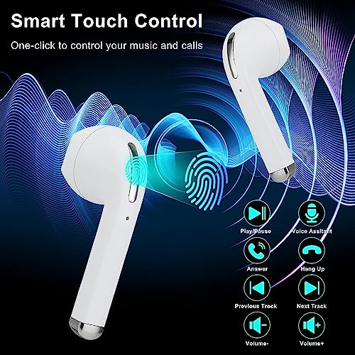 Wireless Earbuds Bluetooth 5.0 Headphones with Charging Case, IPX8 Waterproof, 3D Stereo Air Buds in-Ear Ear Buds Built-in Mic, Open Lid Auto Pairing for Android/Samsung/Apple iPhone - White