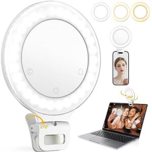 ring light, 3 light mode selfie light rechargeable large capacity battery portable 60 led adjustable brightness clip on light for phone, ipad, laptop, for makeup, tiktok, photography, vlog, youtube