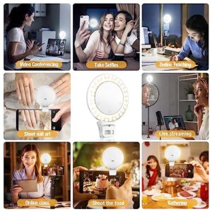 Ring Light, 3 Light Mode Selfie Light Rechargeable Large Capacity Battery Portable 60 LED Adjustable Brightness Clip on Light for Phone, iPad, Laptop, for Makeup, TikTok, Photography, Vlog, YouTube