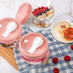 JACTZ Overnight Oat Containers with Lids and Spoons,20oz Overnight Oats Jars,Leakproof Dessert Cups for Yogurt Breakfast On The Go Cups,Oatmeal Container Snack Containers (3pink)