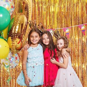 Gold Metallic Tinsel Foil Fringe Curtains, 2 Pack 3.3x8.3 Feet Streamer Backdrop Curtains for Birthday Party Decorations, Halloween Decor, Foil Curtain Backdrop for Bachelorette Party