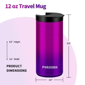 PHREKUDA Travel Mug Coffee Mug Coffee Tumbler with Seal Lid Spill Proof 12oz Stainless Steel Vacuum Insulated for Hot and Cold Coffee Tea Water Gifts for Birthday/Thanksgiving/Christmas (red)