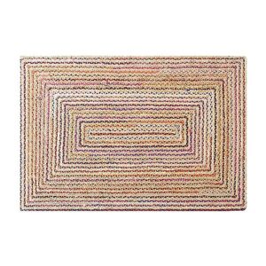 THRILRUG 4'x6'Boho Natural Braided Jute & Cotton Area Rug,Classic Braided Rug,Handmade Farmhouse, Multicolor Jute Rug Braided Reversible Cotton for Living Room,Indoor Outdoor Spaces