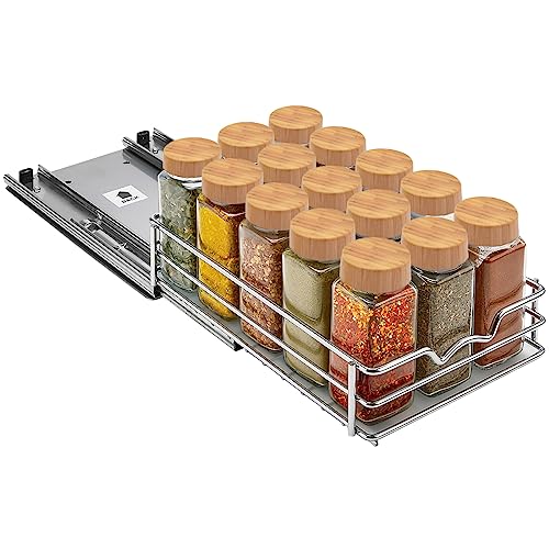 HOLD N' STORAGE Premium Pull-Out Spice Rack - 6.5"Wx10.5"D - Anti-Rust Chrome Finish - Heavy Duty with 5-Year Limited Warranty- Fits 2 Rows of Standard Spice Jars