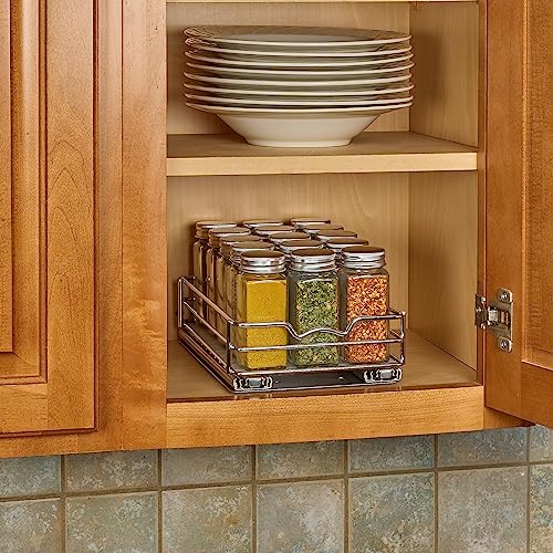 HOLD N' STORAGE Premium Pull-Out Spice Rack - 6.5"Wx10.5"D - Anti-Rust Chrome Finish - Heavy Duty with 5-Year Limited Warranty- Fits 2 Rows of Standard Spice Jars