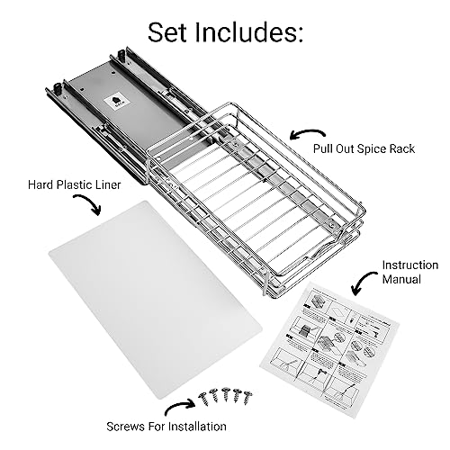 HOLD N' STORAGE Premium Pull-Out Spice Rack - 6.5"Wx10.5"D - Anti-Rust Chrome Finish - Heavy Duty with 5-Year Limited Warranty- Fits 2 Rows of Standard Spice Jars