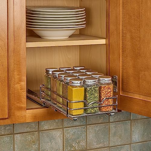 HOLD N' STORAGE Premium Pull-Out Spice Rack - 6.5"Wx10.5"D - Anti-Rust Chrome Finish - Heavy Duty with 5-Year Limited Warranty- Fits 2 Rows of Standard Spice Jars