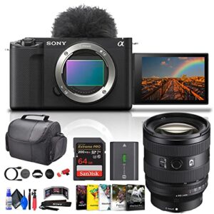 sony alpha zv-e1 full-frame vlog mirrorless lens camera (black) (ilczve1/b) fe 20-70mm g lens + 64gb card + corel photo software + card reader + case + flex tripod + cleaning kit (renewed)