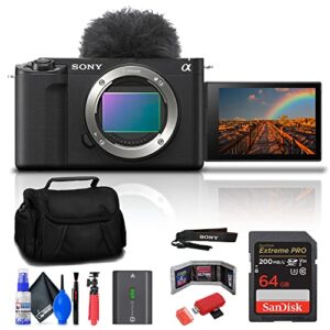 sony alpha zv-e1 full-frame vlog mirrorless lens camera (black) (ilczve1/b) + case + 64gb card + card reader + flex tripod + memory wallet + cleaning kit (renewed)