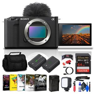 sony alpha zv-e1 full-frame vlog mirrorless lens camera (black) (ilczve1/b) + case + 64gb card + np-fz100 compatible battery + led light + corel photo software + card reader + more (renewed)