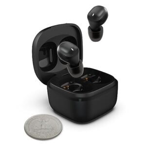 coby mini true wireless earbuds | compact lightweight in-ear headphones w/case | world's smallest wireless ear buds w/built-in mic | wireless headphones, bluetooth headphones w/ 12-hr play (black)