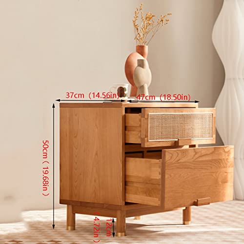 Nightstand, End Table with 2 Drawers, Modern Bed Side Table, All Solid Wood Bedside Table,Brass Decorative Cabinet Legs