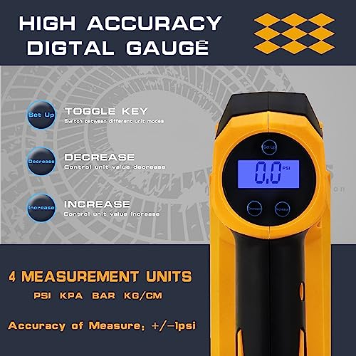 Tire Inflator for DEWALT 20V MAX Battery, Portable Air Compressor Auto Tire Pump with Digital Pressure Gauge 120PSI for Car, Truck, Bikes, Ball (Tool Only, NO Battery)