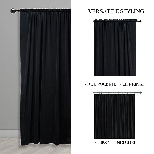 JORSEYSCUR Luxurious Blackout Curtains for Living Room Soft Velvet Pom Pom Curtains for Bedroom,Room Darking Window Drapes,Christmas Decorative, Rod Pocket Top,Set of 2 Panels，Pure Black (52W×84L)×2