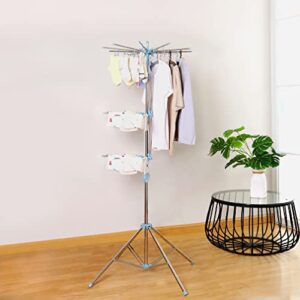 Hershii 3 Tiers Clothes Drying Rack Collapsible Indoor Outdoor Garment Airer Stand Folding Laundry Hanger Organizer Space Saving with Towels Bars and Clothespins, 43.3-66.92inches High