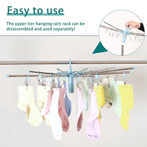 Hershii 3 Tiers Clothes Drying Rack Collapsible Indoor Outdoor Garment Airer Stand Folding Laundry Hanger Organizer Space Saving with Towels Bars and Clothespins, 43.3-66.92inches High