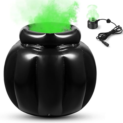 Lallisa 33'' x 27'' Halloween Jumbo Inflatable Cauldron with Mist Maker Fogger Witch Pot Large Drink Cooler Beverage Holder Giant Inflatable Pot Candy Kettle Cooler Container for Party Decoration