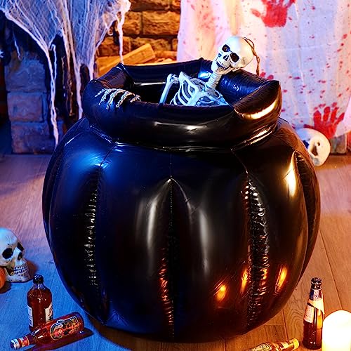 Lallisa 33'' x 27'' Halloween Jumbo Inflatable Cauldron with Mist Maker Fogger Witch Pot Large Drink Cooler Beverage Holder Giant Inflatable Pot Candy Kettle Cooler Container for Party Decoration