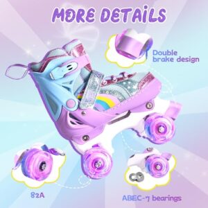 Roller Skates for Girls Age 3-12 | Rainbow Toddler Roller Skates for Kids Ages 3-5 | 4 Size Adjustable | Light Up Quad Roller Skates for Girls Boys Beginners, Birthday Gift for Outdoor Sports - XS