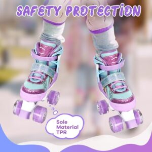 Roller Skates for Girls Age 3-12 | Rainbow Toddler Roller Skates for Kids Ages 3-5 | 4 Size Adjustable | Light Up Quad Roller Skates for Girls Boys Beginners, Birthday Gift for Outdoor Sports - XS