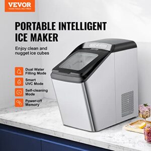 VEVOR Nugget Ice Maker, 30lbs in 24 Hrs, Countertop Nugget Ice Maker with 3Qt Reservoir, Manual & Auto Refill Self Cleaning Sonic Pebble Ice Maker for Home Office Party RV