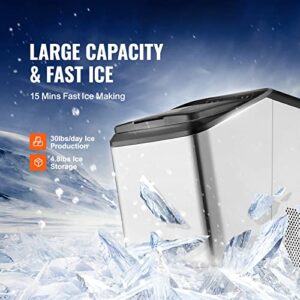 VEVOR Nugget Ice Maker, 30lbs in 24 Hrs, Countertop Nugget Ice Maker with 3Qt Reservoir, Manual & Auto Refill Self Cleaning Sonic Pebble Ice Maker for Home Office Party RV