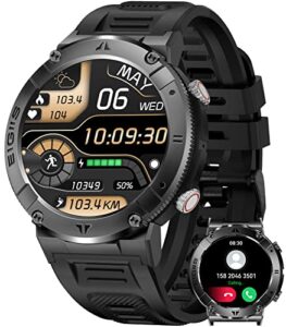 smart watch for men with bluetooth call 1.32" hd military tactical sports watch fitness tracker with heart rate sleep monitor pedometer rugged smartwatch compatible with iphone samsung android phones