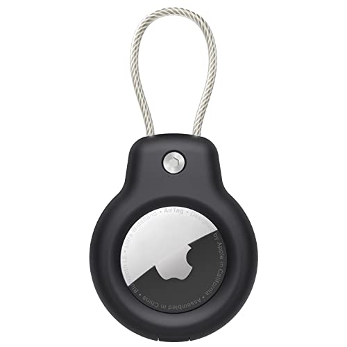 SPGUARD Compatible with Apple AirTag Secure Holder with Wire Cable,Air Tag Lock Case Keychain Key Ring Key Chain Luggage tag for Keys, Luggage & More Men Women's Keyrings & Keychains,Black (WL)