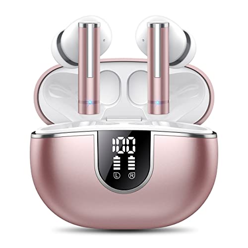 Lekaby Ear Buds Wireless Earbuds Bluetooth, 2023 New Bluetooth 5.3 in-Ear Headphones HiFi Stereo with 4 ENC Mic, 40Hrs Earbuds with LED Display, IP7 Waterproof Earphones for Phone Laptop TV (Pink)